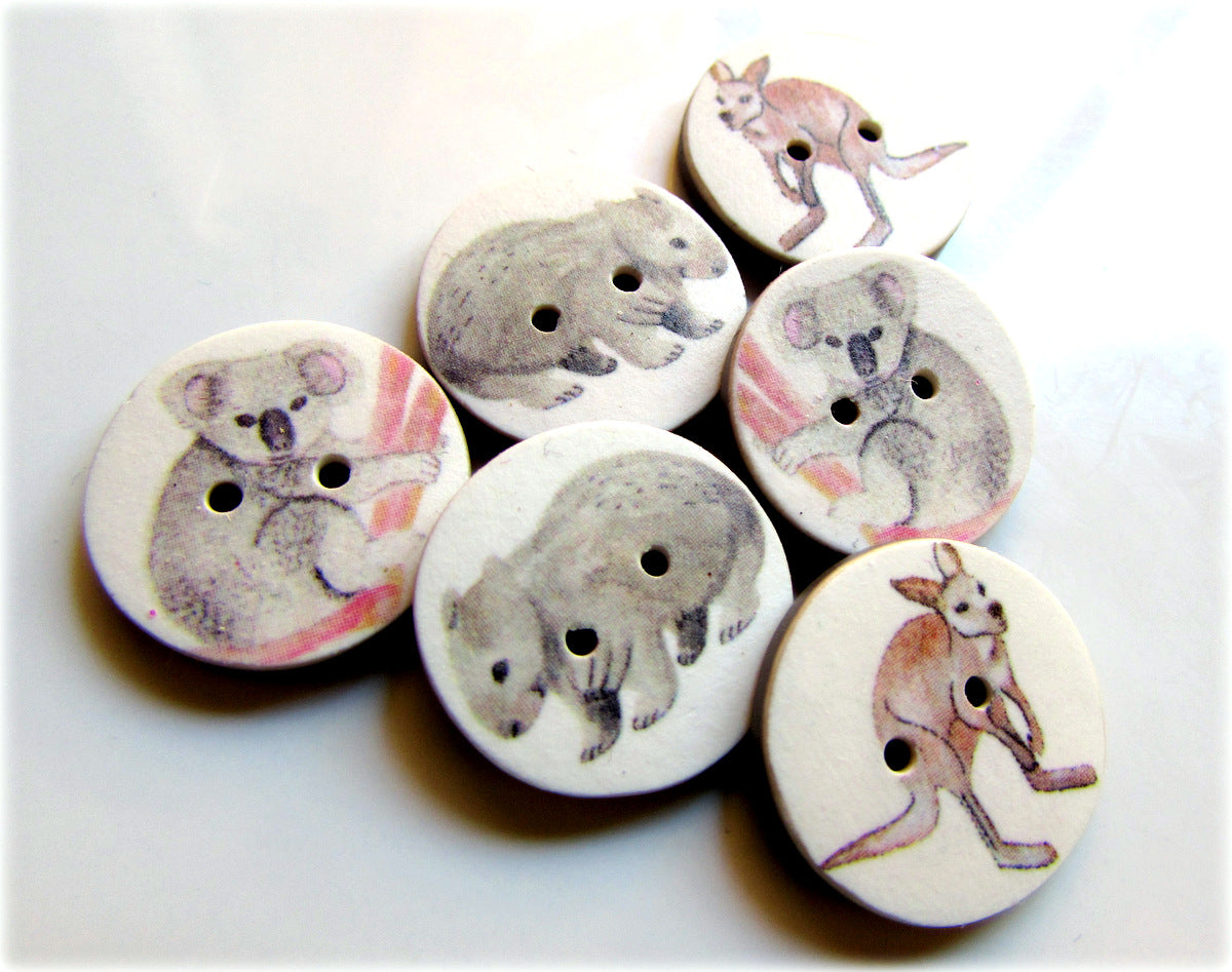 Koala Wombat Kangaroo Australian Animal Buttons – Ginger Mint Collection